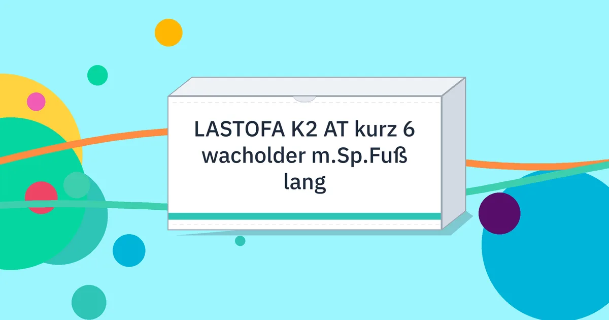 Symbolbild: Packung mit der Aufschrift LASTOFA K2 AT kurz 6 wacholder m.Sp.Fuß lang (PZN 13810172) – Verfügbarkeit und Bezug in Apotheken in Frankfurt am Main
