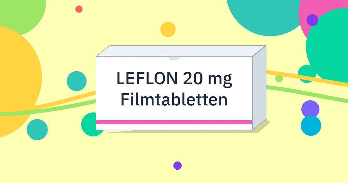 Symbolbild: Packung mit der Aufschrift LEFLON 20 mg Filmtabletten (PZN 17858566) – Verfügbarkeit und Bezug in Apotheken in Frankfurt am Main