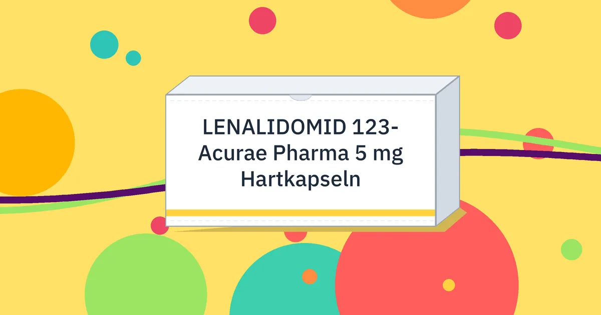 Symbolbild: Packung mit der Aufschrift LENALIDOMID 123-Acurae Pharma 5 mg Hartkapseln (PZN 17612440) – Verfügbarkeit und Bezug in Apotheken in Frankfurt am Main