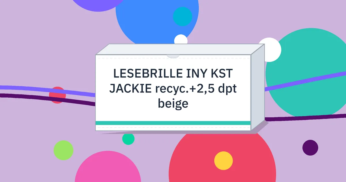 Symbolbild: Packung mit der Aufschrift LESEBRILLE INY KST JACKIE recyc.+2,5 dpt beige (PZN 19927900) – Verfügbarkeit und Bezug in Apotheken in Frankfurt am Main