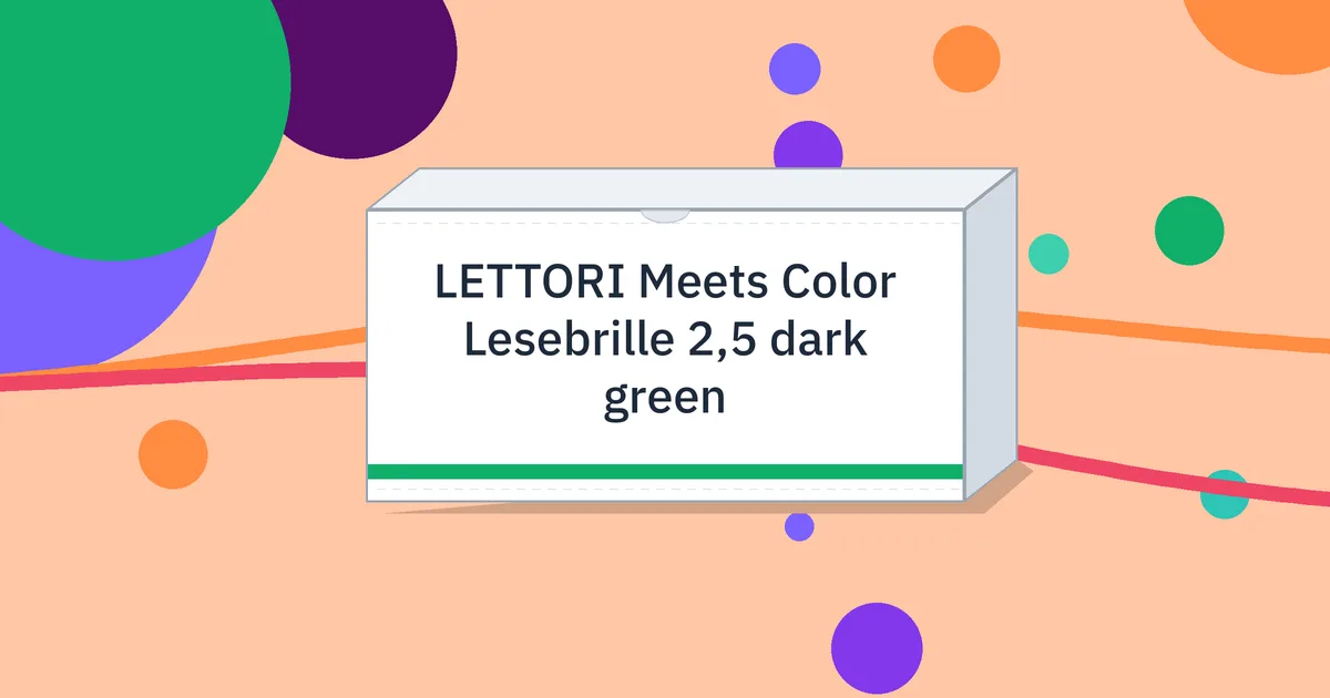 Symbolbild: Packung mit der Aufschrift LETTORI Meets Color Lesebrille 2,5 dark green (PZN 11142074) – Verfügbarkeit und Bezug in Apotheken in Frankfurt am Main