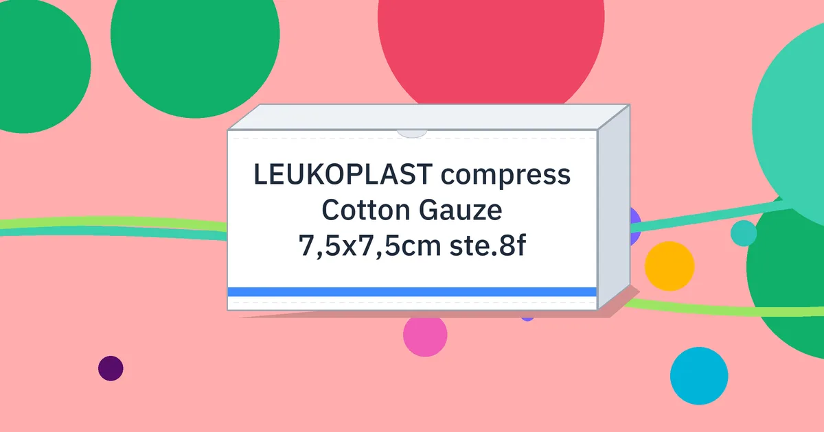 Symbolbild: Packung mit der Aufschrift LEUKOPLAST compress Cotton Gauze 7,5x7,5cm ste.8f (PZN 19064066) – Verfügbarkeit und Bezug in Apotheken in Frankfurt am Main