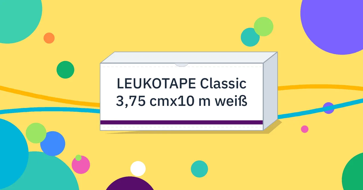 Symbolbild: Packung mit der Aufschrift LEUKOTAPE Classic 3,75 cmx10 m weiß (PZN 15886535) – Verfügbarkeit und Bezug in Apotheken in Frankfurt am Main