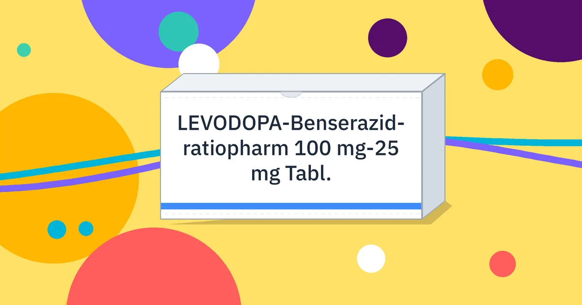 Symbolbild: Packung mit der Aufschrift LEVODOPA-Benserazid-ratiopharm 100 mg-25 mg Tabl. (PZN 05451598) – Verfügbarkeit und Bezug in Apotheken in Frankfurt am Main