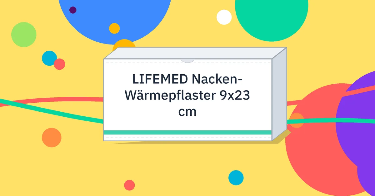 Symbolbild: Packung mit der Aufschrift LIFEMED Nacken-Wärmepflaster 9x23 cm (PZN 18098057) – Verfügbarkeit und Bezug in Apotheken in Frankfurt am Main