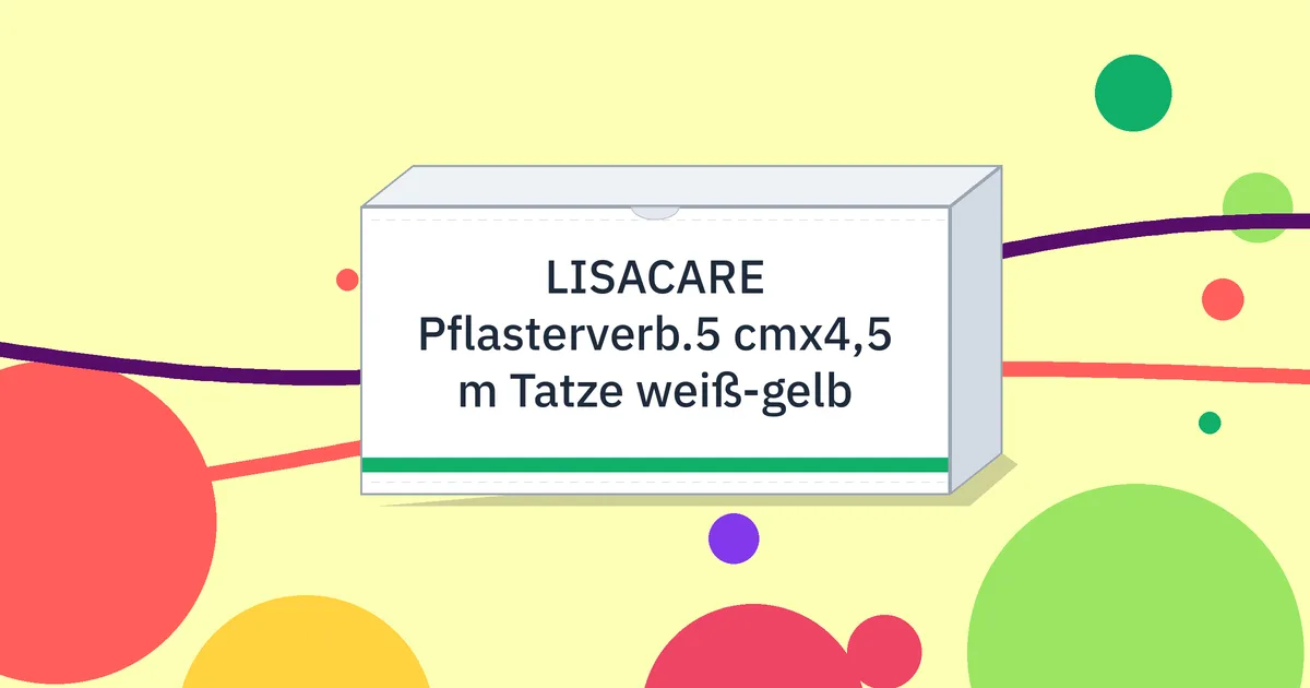 Symbolbild: Packung mit der Aufschrift LISACARE Pflasterverb.5 cmx4,5 m Tatze weiß-gelb (PZN 17892511) – Verfügbarkeit und Bezug in Apotheken in Frankfurt am Main