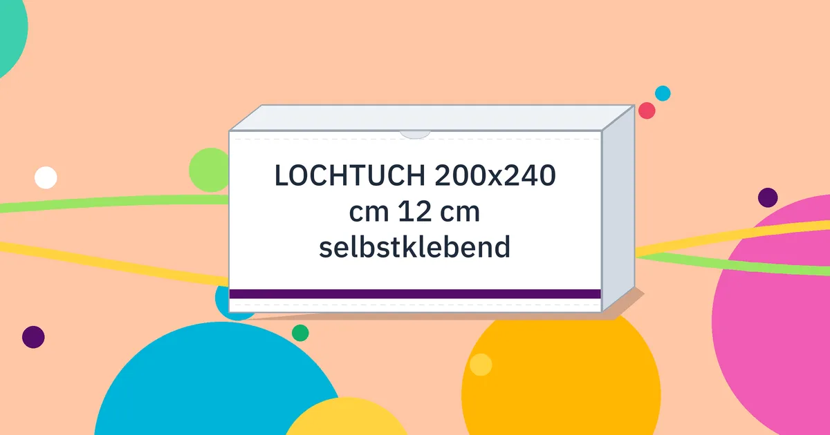 Symbolbild: Packung mit der Aufschrift LOCHTUCH 200x240 cm 12 cm selbstklebend (PZN 04702905) – Verfügbarkeit und Bezug in Apotheken in Frankfurt am Main