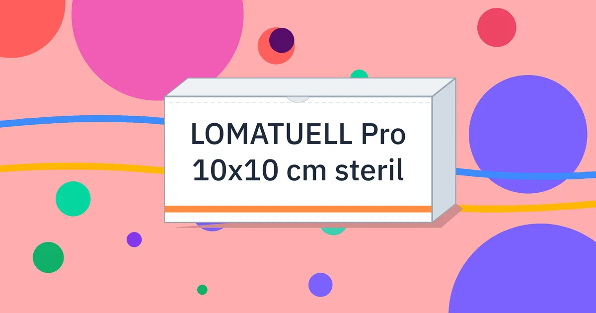Symbolbild: Packung mit der Aufschrift LOMATUELL Pro 10x10 cm steril (PZN 20933171) – Verfügbarkeit und Bezug in Apotheken in Frankfurt am Main