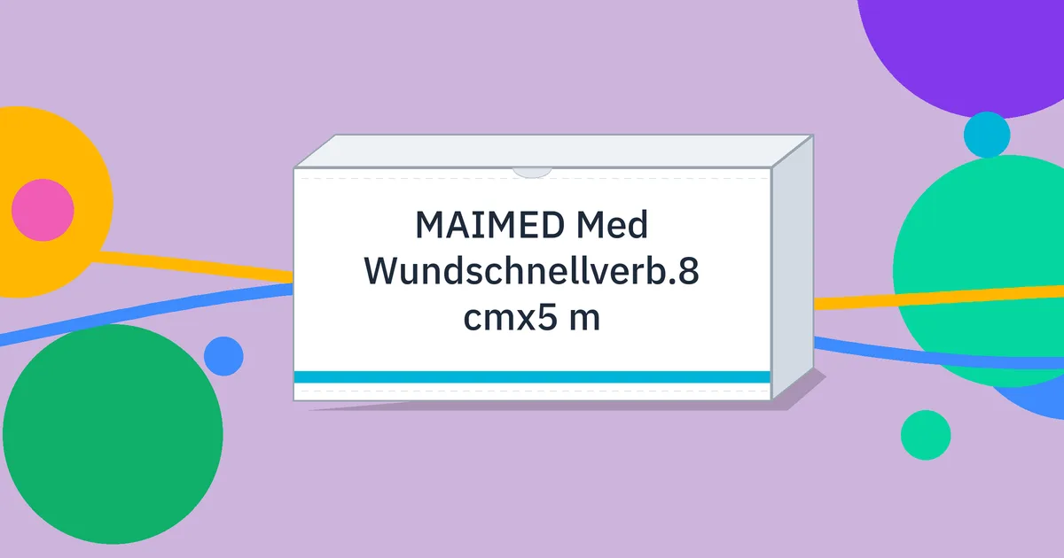 Symbolbild: Packung mit der Aufschrift MAIMED Med Wundschnellverb.8 cmx5 m (PZN 04003001) – Verfügbarkeit und Bezug in Apotheken in Frankfurt am Main
