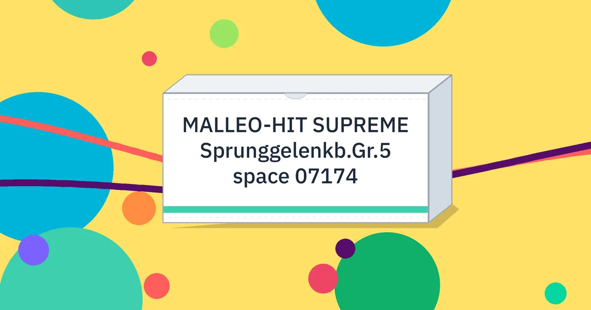 Symbolbild: Packung mit der Aufschrift MALLEO-HIT SUPREME Sprunggelenkb.Gr.5 space 07174 (PZN 20095675) – Verfügbarkeit und Bezug in Apotheken in Frankfurt am Main