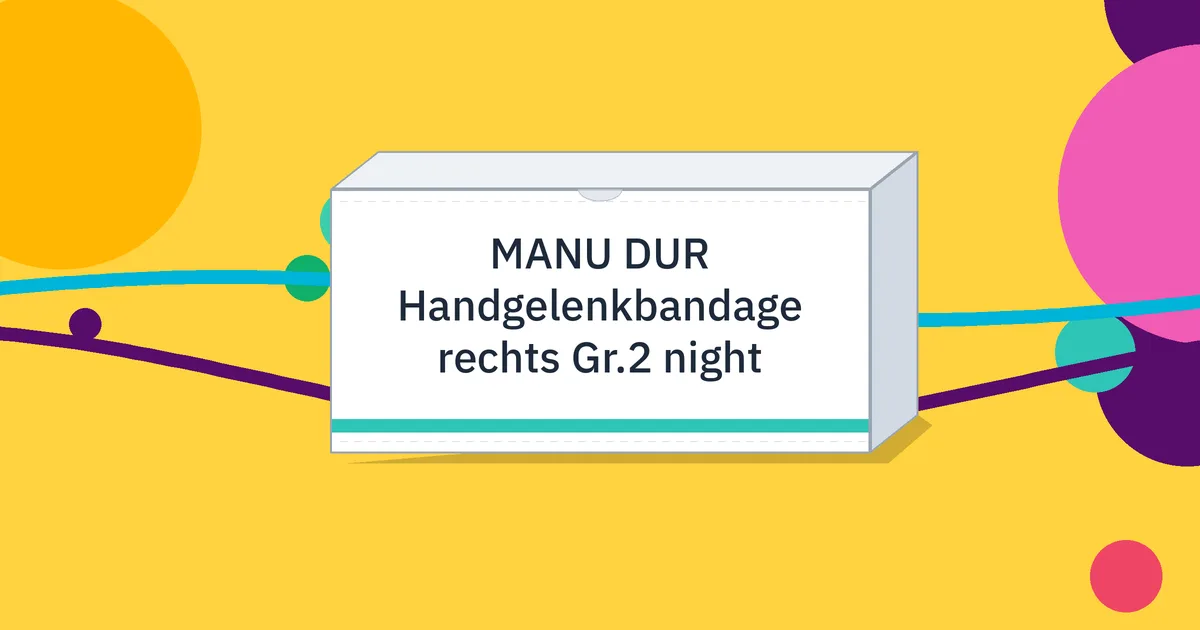 Symbolbild: Packung mit der Aufschrift MANU DUR Handgelenkbandage rechts Gr.2 night (PZN 19961624) – Verfügbarkeit und Bezug in Apotheken in Frankfurt am Main