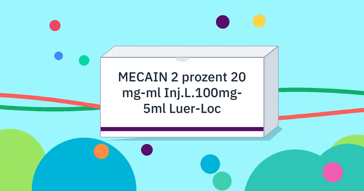 Symbolbild: Packung mit der Aufschrift MECAIN 2 prozent 20 mg-ml Inj.L.100mg-5ml Luer-Loc (PZN 16018812) – Verfügbarkeit und Bezug in Apotheken in Frankfurt am Main