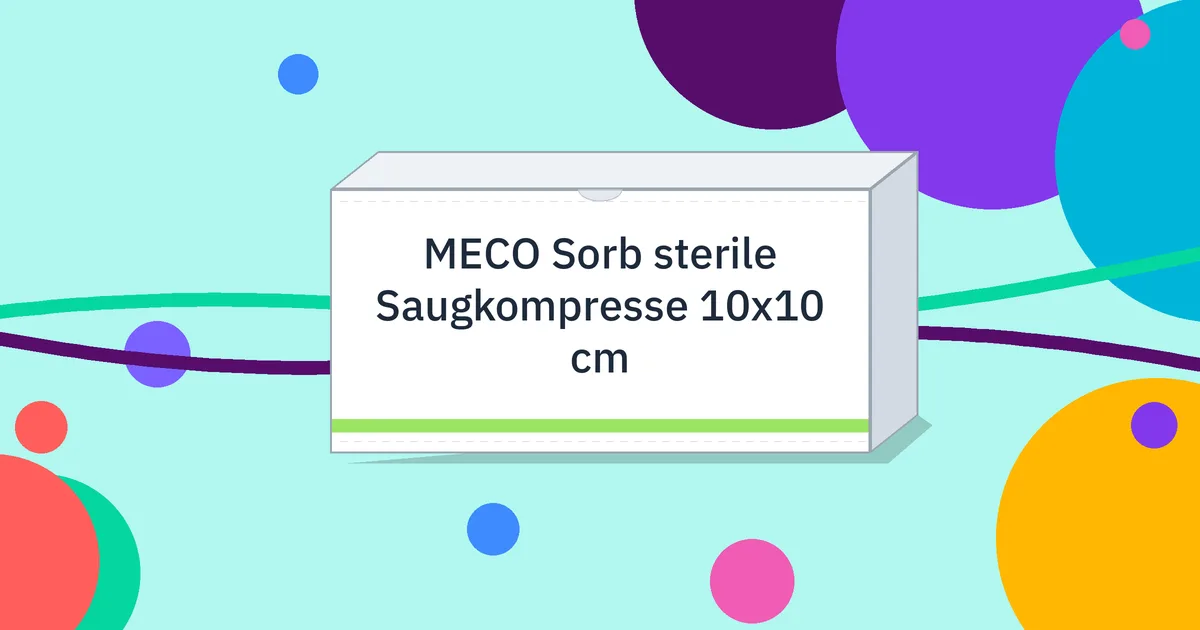 Symbolbild: Packung mit der Aufschrift MECO Sorb sterile Saugkompresse 10x10 cm (PZN 18668158) – Verfügbarkeit und Bezug in Apotheken in Frankfurt am Main