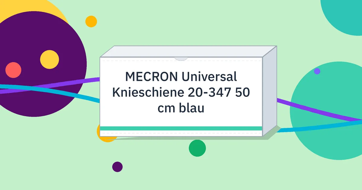 Symbolbild: Packung mit der Aufschrift MECRON Universal Knieschiene 20-347 50 cm blau (PZN 02908962) – Verfügbarkeit und Bezug in Apotheken in Frankfurt am Main