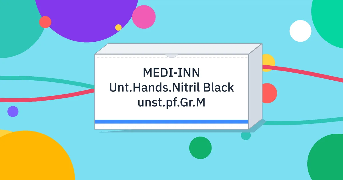Symbolbild: Packung mit der Aufschrift MEDI-INN Unt.Hands.Nitril Black unst.pf.Gr.M (PZN 10332973) – Verfügbarkeit und Bezug in Apotheken in Frankfurt am Main