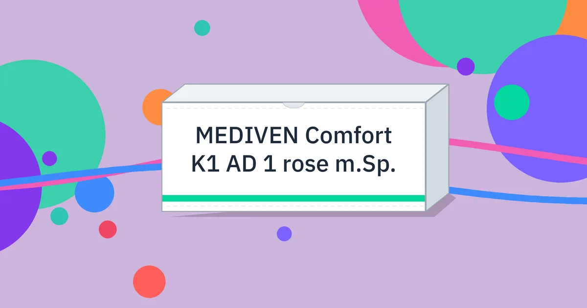 Symbolbild: Packung mit der Aufschrift MEDIVEN Comfort K1 AD 1 rose m.Sp. (PZN 14558898) – Verfügbarkeit und Bezug in Apotheken in Frankfurt am Main