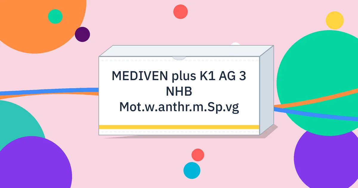 Symbolbild: Packung mit der Aufschrift MEDIVEN plus K1 AG 3 NHB Mot.w.anthr.m.Sp.vg (PZN 15919447) – Verfügbarkeit und Bezug in Apotheken in Frankfurt am Main