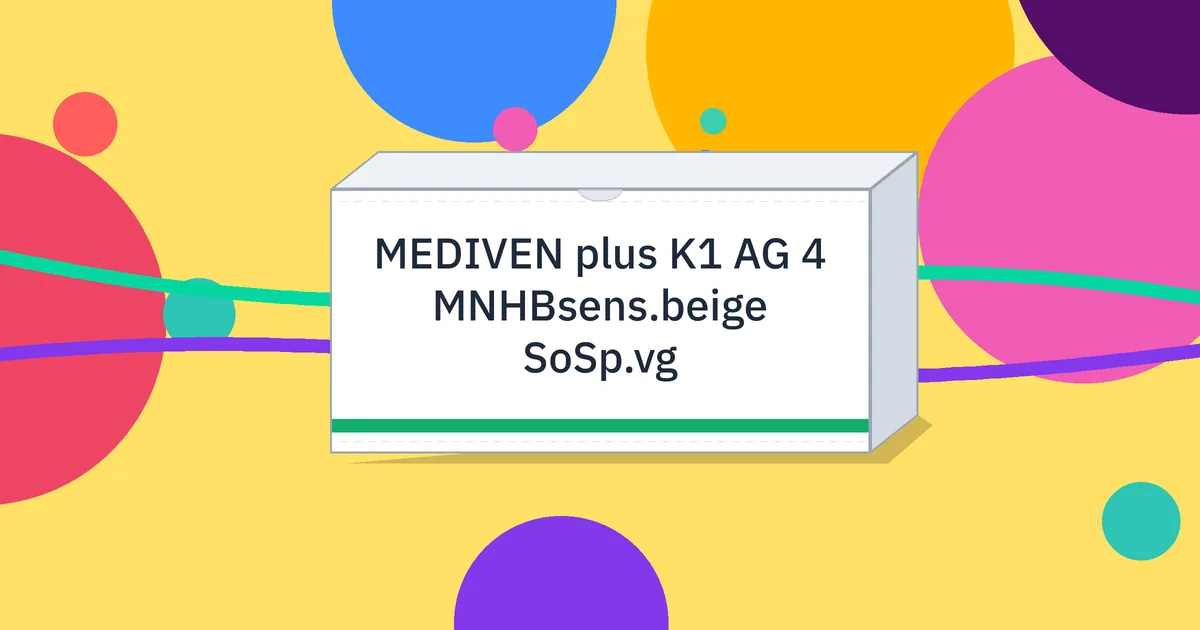 Symbolbild: Packung mit der Aufschrift MEDIVEN plus K1 AG 4 MNHBsens.beige SoSp.vg (PZN 16072160) – Verfügbarkeit und Bezug in Apotheken in Frankfurt am Main