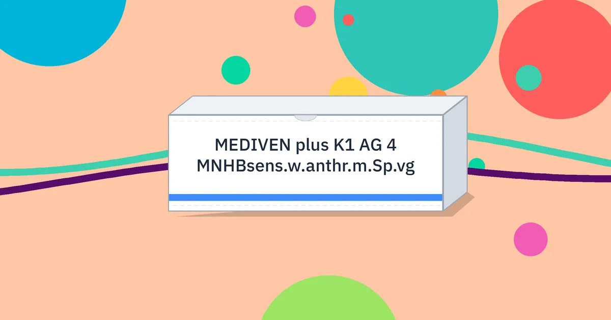 Symbolbild: Packung mit der Aufschrift MEDIVEN plus K1 AG 4 MNHBsens.w.anthr.m.Sp.vg (PZN 15918181) – Verfügbarkeit und Bezug in Apotheken in Frankfurt am Main