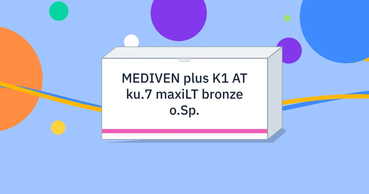 Symbolbild: Packung mit der Aufschrift MEDIVEN plus K1 AT ku.7 maxiLT bronze o.Sp. (PZN 15069724) – Verfügbarkeit und Bezug in Apotheken in Frankfurt am Main