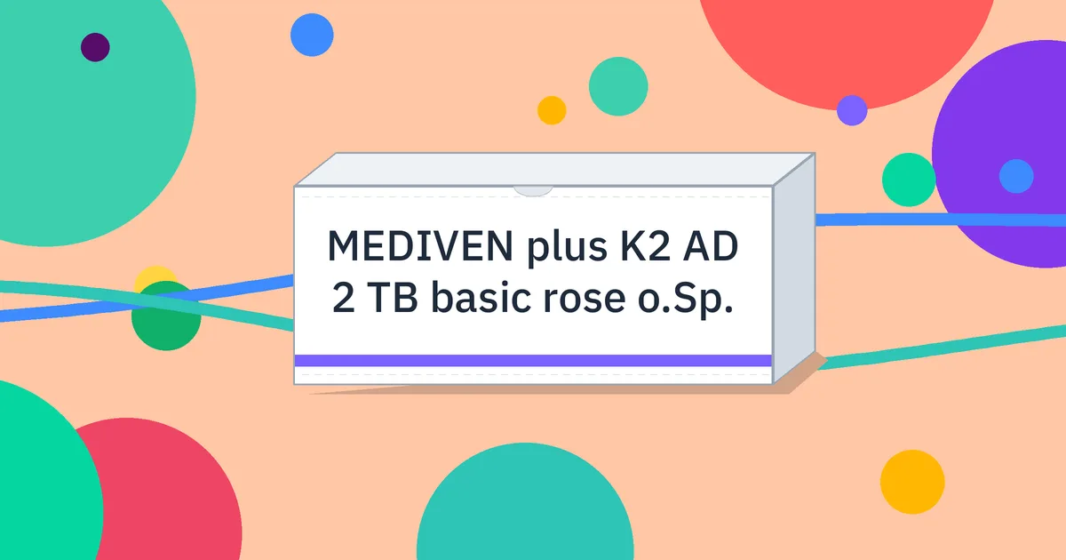 Symbolbild: Packung mit der Aufschrift MEDIVEN plus K2 AD 2 TB basic rose o.Sp. (PZN 15094366) – Verfügbarkeit und Bezug in Apotheken in Frankfurt am Main