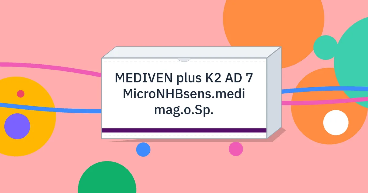 Symbolbild: Packung mit der Aufschrift MEDIVEN plus K2 AD 7 MicroNHBsens.medi mag.o.Sp. (PZN 15932809) – Verfügbarkeit und Bezug in Apotheken in Frankfurt am Main