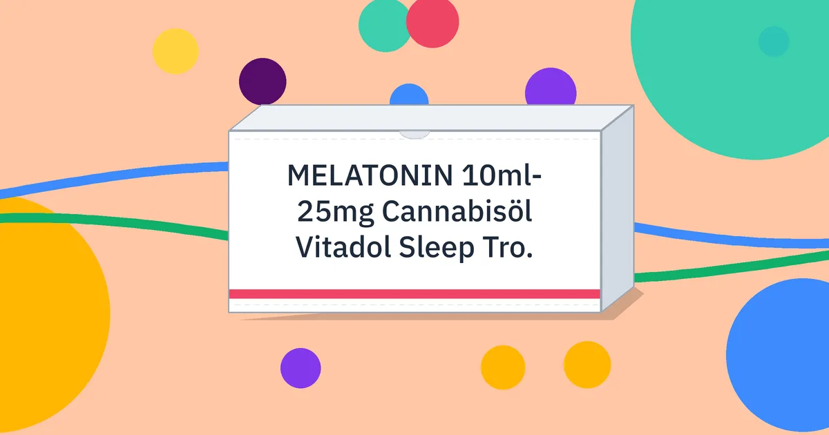 Symbolbild: Packung mit der Aufschrift MELATONIN 10ml-25mg Cannabisöl Vitadol Sleep Tro. (PZN 17944780) – Verfügbarkeit und Bezug in Apotheken in Frankfurt am Main