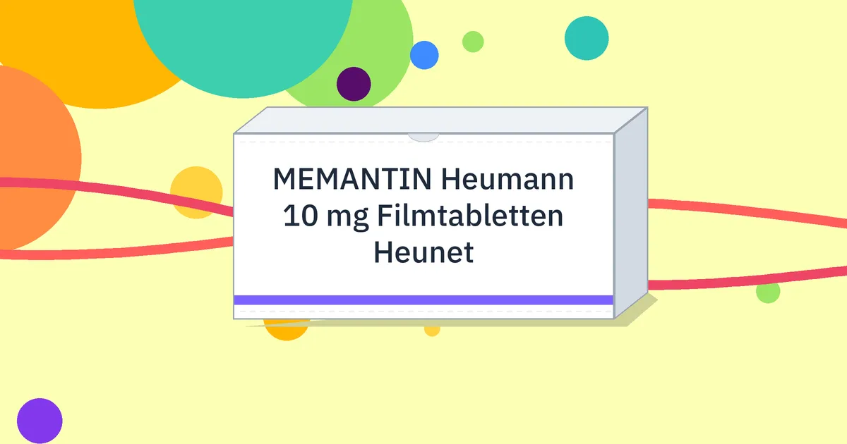 Symbolbild: Packung mit der Aufschrift MEMANTIN Heumann 10 mg Filmtabletten Heunet (PZN 16060553) – Verfügbarkeit und Bezug in Apotheken in Frankfurt am Main