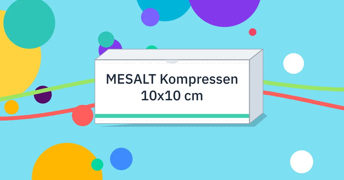 Symbolbild: Packung mit der Aufschrift MESALT Kompressen 10x10 cm (PZN 10809748) – Verfügbarkeit und Bezug in Apotheken in Frankfurt am Main