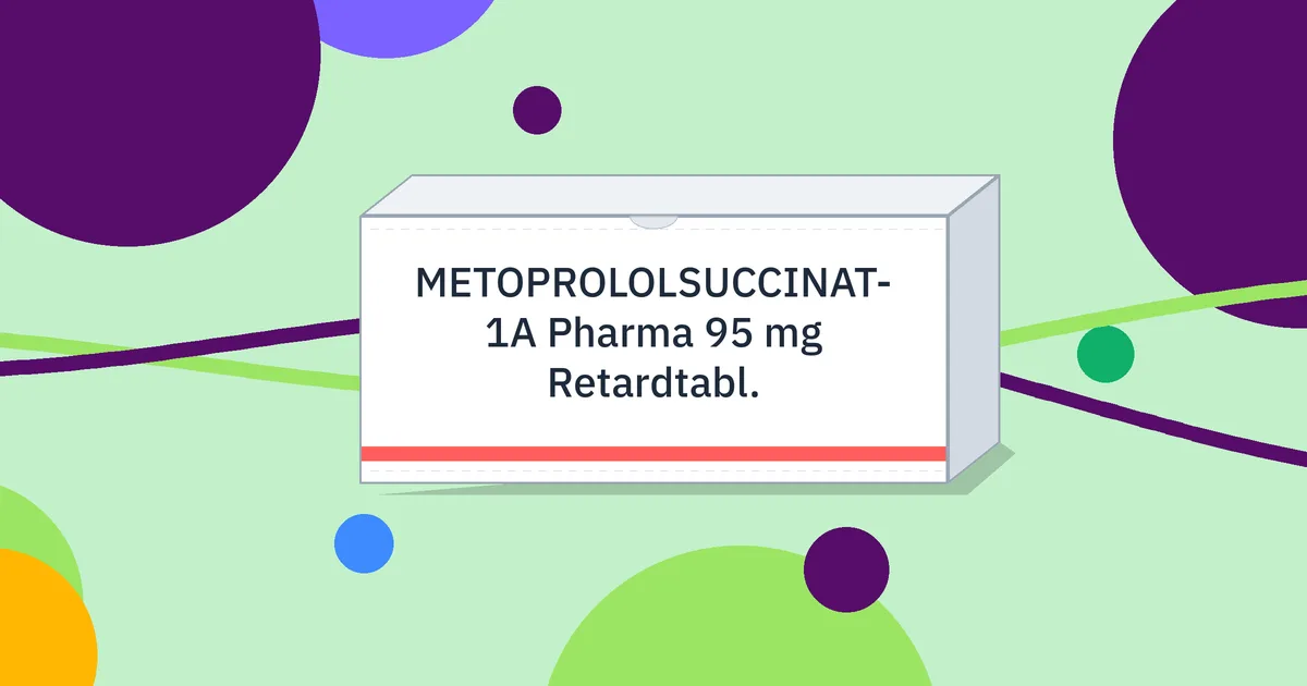 Symbolbild: Packung mit der Aufschrift METOPROLOLSUCCINAT-1A Pharma 95 mg Retardtabl. (PZN 00230272) – Verfügbarkeit und Bezug in Apotheken in Frankfurt am Main