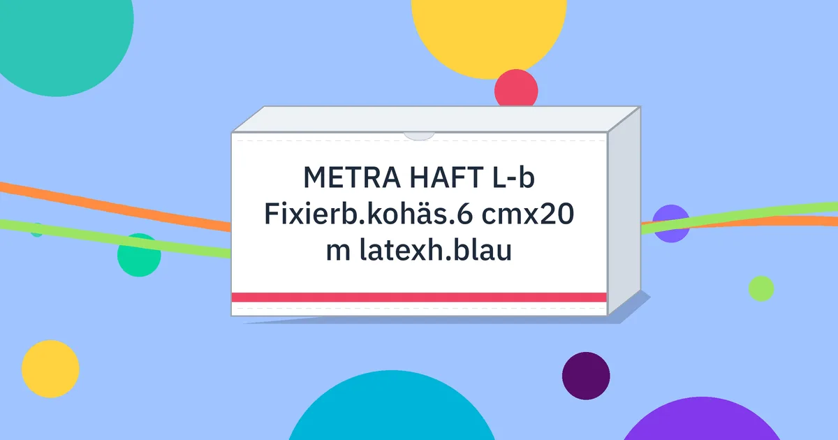 Symbolbild: Packung mit der Aufschrift METRA HAFT L-b Fixierb.kohäs.6 cmx20 m latexh.blau (PZN 16655097) – Verfügbarkeit und Bezug in Apotheken in Frankfurt am Main