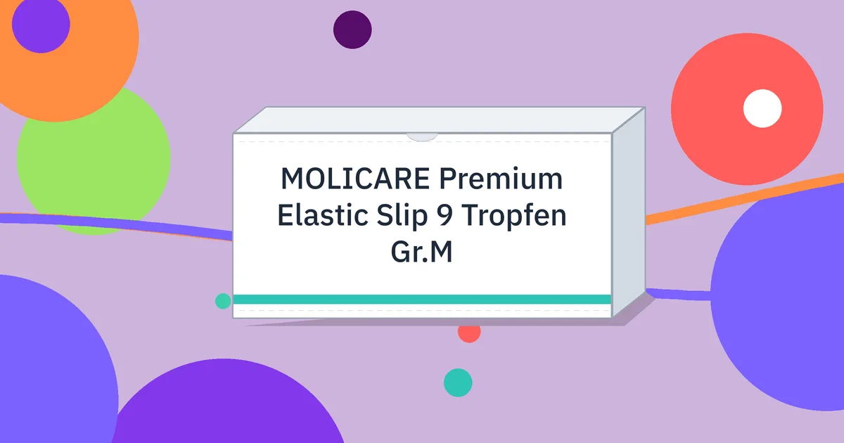 Symbolbild: Packung mit der Aufschrift MOLICARE Premium Elastic Slip 9 Tropfen Gr.M (PZN 14215307) – Verfügbarkeit und Bezug in Apotheken in Frankfurt am Main
