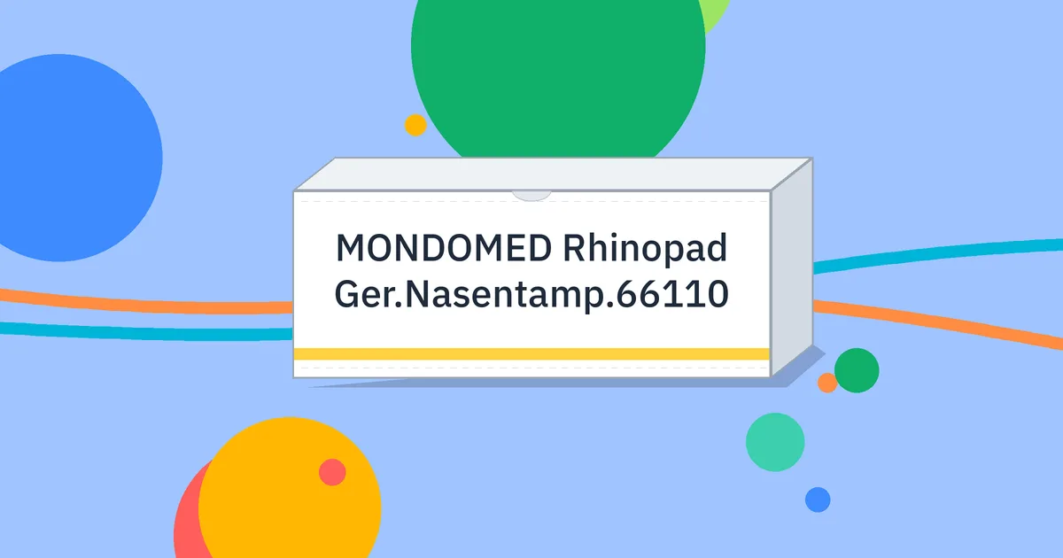 Symbolbild: Packung mit der Aufschrift MONDOMED Rhinopad Ger.Nasentamp.66110 (PZN 00185956) – Verfügbarkeit und Bezug in Apotheken in Frankfurt am Main