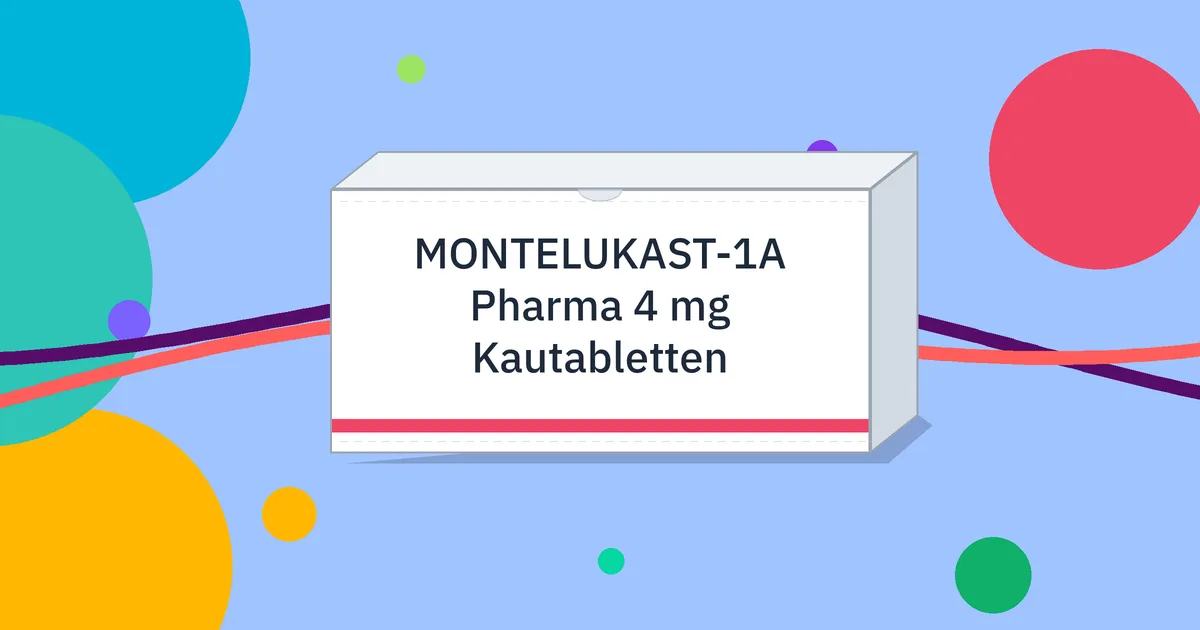 Symbolbild: Packung mit der Aufschrift MONTELUKAST-1A Pharma 4 mg Kautabletten (PZN 09731751) – Verfügbarkeit und Bezug in Apotheken in Frankfurt am Main