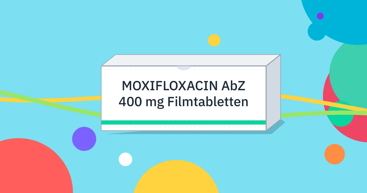 Symbolbild: Packung mit der Aufschrift MOXIFLOXACIN AbZ 400 mg Filmtabletten (PZN 08502988) – Verfügbarkeit und Bezug in Apotheken in Frankfurt am Main
