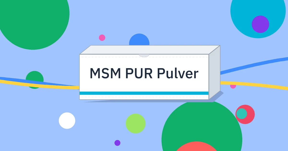 Symbolbild: Packung mit der Aufschrift MSM PUR Pulver (PZN 03850331) – Verfügbarkeit und Bezug in Apotheken in Frankfurt am Main