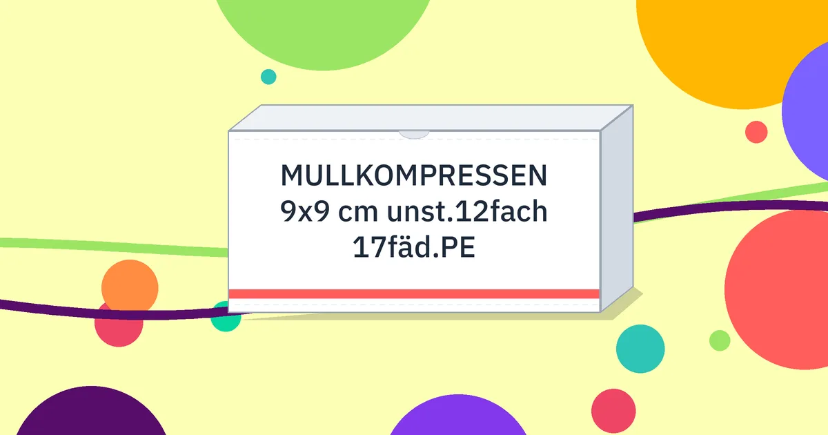 Symbolbild: Packung mit der Aufschrift MULLKOMPRESSEN 9x9 cm unst.12fach 17fäd.PE (PZN 06928588) – Verfügbarkeit und Bezug in Apotheken in Frankfurt am Main