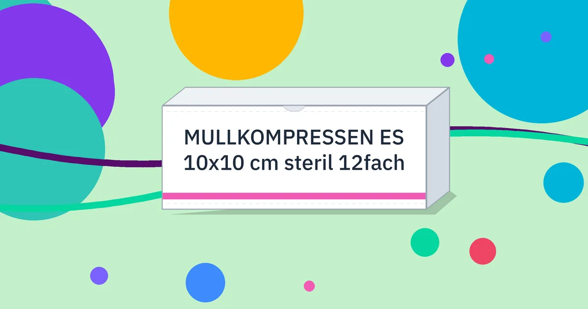 Symbolbild: Packung mit der Aufschrift MULLKOMPRESSEN ES 10x10 cm steril 12fach (PZN 14267072) – Verfügbarkeit und Bezug in Apotheken in Frankfurt am Main