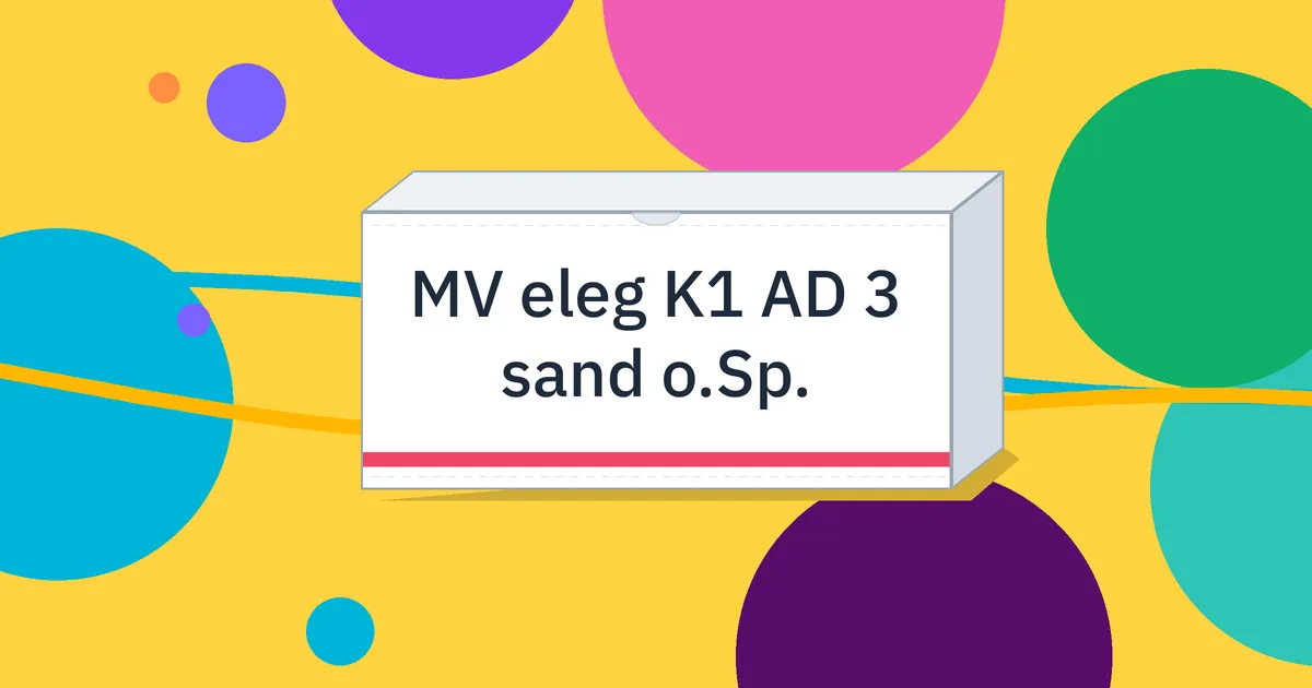 Symbolbild: Packung mit der Aufschrift MV eleg K1 AD 3 sand o.Sp. (PZN 18916567) – Verfügbarkeit und Bezug in Apotheken in Frankfurt am Main