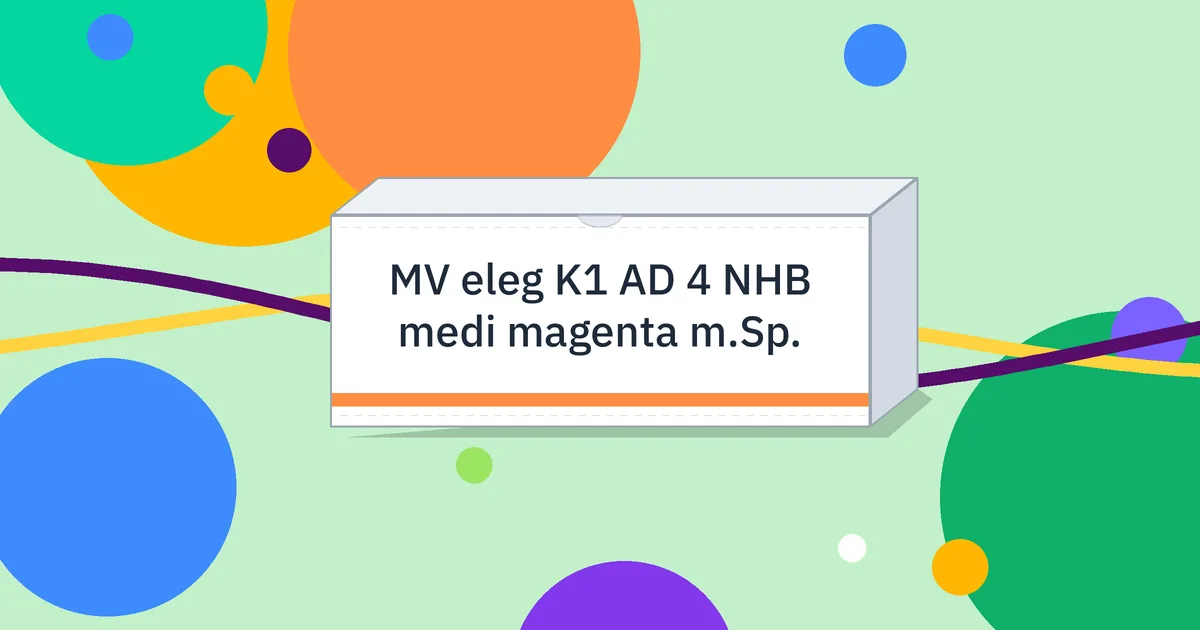 Symbolbild: Packung mit der Aufschrift MV eleg K1 AD 4 NHB medi magenta m.Sp. (PZN 15674750) – Verfügbarkeit und Bezug in Apotheken in Frankfurt am Main