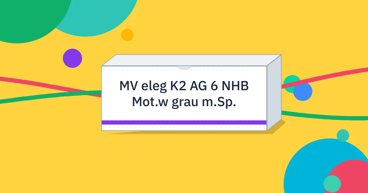 Symbolbild: Packung mit der Aufschrift MV eleg K2 AG 6 NHB Mot.w grau m.Sp. (PZN 18931302) – Verfügbarkeit und Bezug in Apotheken in Frankfurt am Main