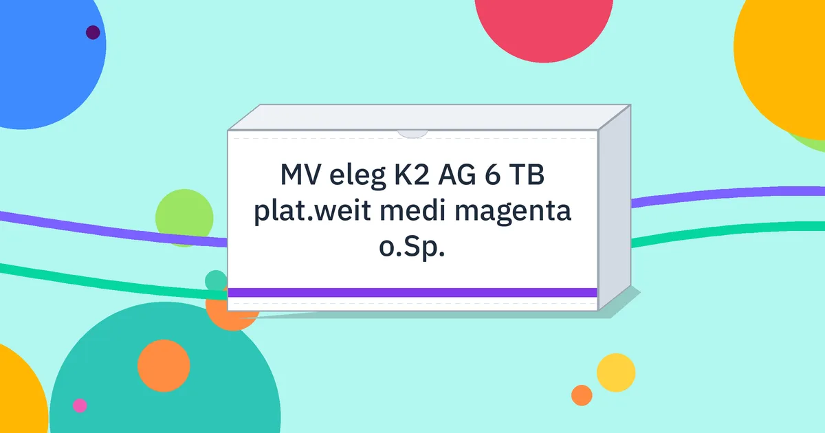 Symbolbild: Packung mit der Aufschrift MV eleg K2 AG 6 TB plat.weit medi magenta o.Sp. (PZN 14639786) – Verfügbarkeit und Bezug in Apotheken in Frankfurt am Main