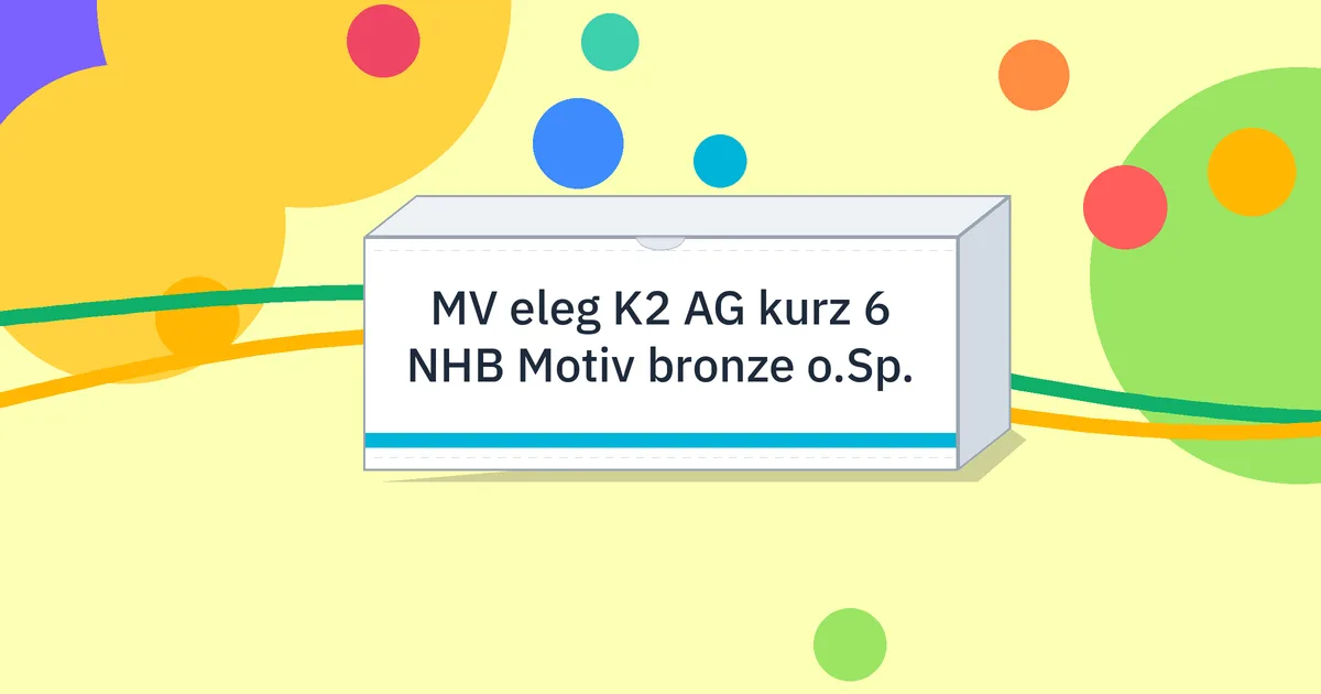 Symbolbild: Packung mit der Aufschrift MV eleg K2 AG kurz 6 NHB Motiv bronze o.Sp. (PZN 15708153) – Verfügbarkeit und Bezug in Apotheken in Frankfurt am Main