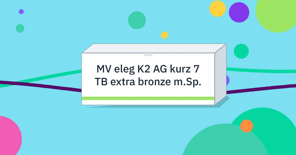 Symbolbild: Packung mit der Aufschrift MV eleg K2 AG kurz 7 TB extra bronze m.Sp. (PZN 14716334) – Verfügbarkeit und Bezug in Apotheken in Frankfurt am Main