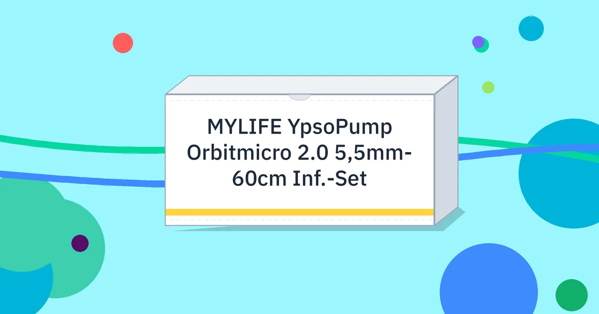 Symbolbild: Packung mit der Aufschrift MYLIFE YpsoPump Orbitmicro 2.0 5,5mm-60cm Inf.-Set (PZN 17587363) – Verfügbarkeit und Bezug in Apotheken in Frankfurt am Main