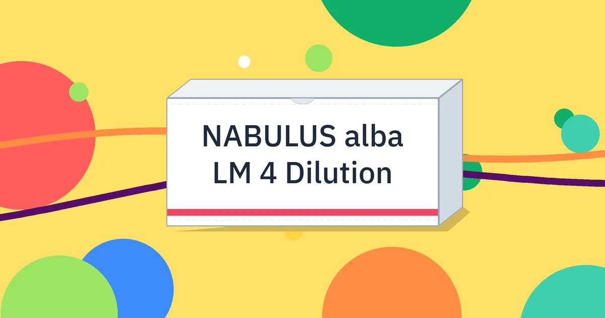 Symbolbild: Packung mit der Aufschrift NABULUS alba LM 4 Dilution (PZN 13615298) – Verfügbarkeit und Bezug in Apotheken in Frankfurt am Main