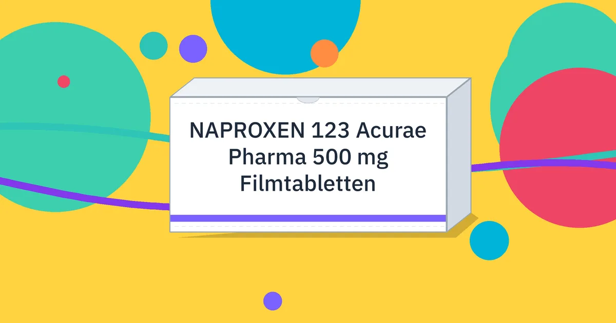Symbolbild: Packung mit der Aufschrift NAPROXEN 123 Acurae Pharma 500 mg Filmtabletten (PZN 19477704) – Verfügbarkeit und Bezug in Apotheken in Frankfurt am Main