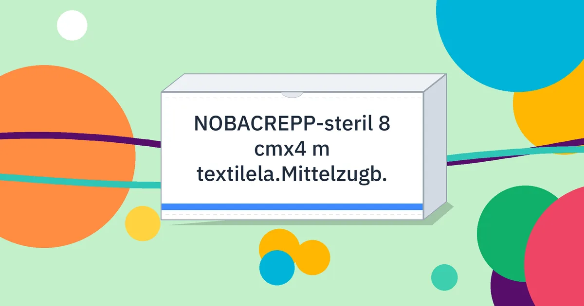 Symbolbild: Packung mit der Aufschrift NOBACREPP-steril 8 cmx4 m textilela.Mittelzugb. (PZN 07127620) – Verfügbarkeit und Bezug in Apotheken in Frankfurt am Main