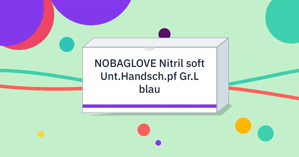 Symbolbild: Packung mit der Aufschrift NOBAGLOVE Nitril soft Unt.Handsch.pf Gr.L blau (PZN 15624344) – Verfügbarkeit und Bezug in Apotheken in Frankfurt am Main