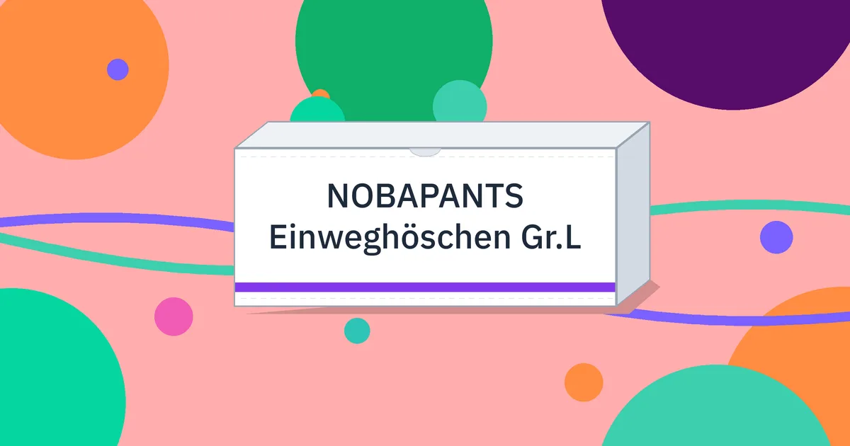 Symbolbild: Packung mit der Aufschrift NOBAPANTS Einweghöschen Gr.L (PZN 02461053) – Verfügbarkeit und Bezug in Apotheken in Frankfurt am Main
